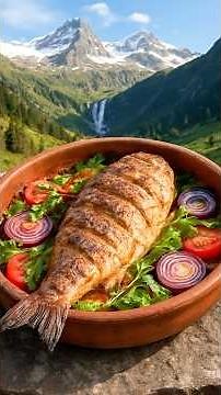 Epic Roasted Fish in the Swiss Alps | Waterfall Cooking in Nature #cooking #campfire #survival