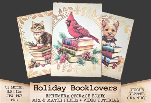 Holiday Booklovers Ephemera Storage Box Making Kit | Mix and Match Pieces With Video Tutorial JPG PNG PDF | Printable Digital Download - Etsy Australia
