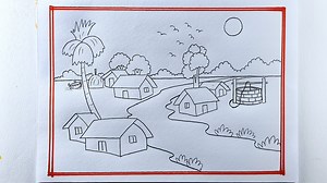 31K views · 273 reactions | Easy Village Scenery Drawing | Simple Village Landscape Sketch Tutorial | Rongdhonu Art and Drawing | Facebook