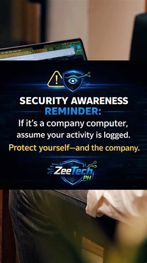 Do you use social media on your company computer? 👀 If yes… you NEED to see this. #SecurityAwareness #OfficeLife #WorkplaceSecurity #ITSecurity #EmployeeAwareness #CyberSafety #corporatelife | ZeeTech Ph