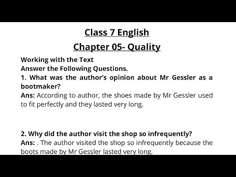 Question Answers ONLY / Quality / Class-7 ENGLISH NCERT Chapter 5 Solution By-KV Teacher