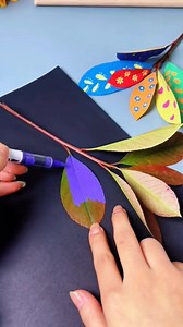 Step-by-Step Colourful Leaf Art 🍁🌈 #leafart #colourfulcraft #natureart #diykids #creativecraft #handmadeart #funproject #leafdesign #easycraft #kidscraft | paper craft ideas