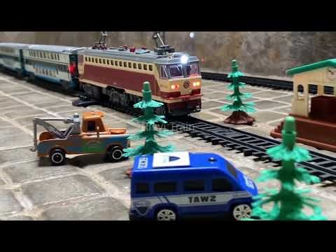 Find and assemble a toy diesel train with long carriages, a toy fast train