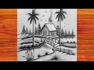 How to drawing water lake landscape || Easy lake scenery drawing tutorials