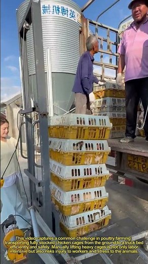 Smart Chicken Farm Hack! 🦀↓ Efficient Cage Loading with Simple Lift Machine