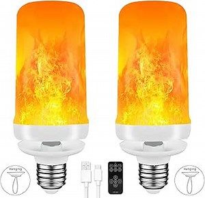 BLUEYE 2Packs Rechargeable Flame Light Bulbs,Remote Control,3 Timer,5V/1A Charging,Flickering Fire Effect,Gravity for Upside Down,Flameless Candles for Halloween Christmas Home Decor,Non-Hardwired