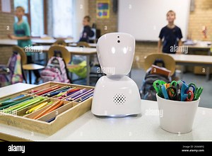 Hvalstad, Norway 20160827. The robot AV1 will enable sick children to attend school. The robot is controlled via an app and streams audio and video from the classroom. The child can also ask questions to the teacher and keep in touch with friends. The robot is designed and manufactured by the Norwegian company No Isolation. Photo: Tore Meek / NTB scanpix Stock Photo - Alamy