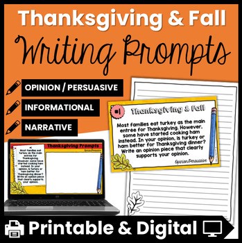Thanksgiving & Fall Writing Prompts - w/ Digital Thanksgiving Writing