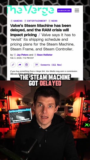 Valve DELAYED the Steam Machine. 😬 The company was going to launch their new living room gaming PC in early 2026, but now they’re pushing it out with the goal to still release in the first half of the year. They’re working to nail down final pricing and a release date with hardware shortages and RAM price hikes wrecking the PC gaming market. How much do you think this thing will cost? #pcgaming #steammachine #gaming #steam #valve | JampackSam