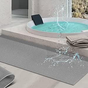 Thicker Pool Mat for Pool Bottom, Non Slip Under Pool Bottom Pad, Swimming Pool Ladder Mat for Above Ground Pool, Pool Mats for Deck, Pool Ground Mats Swim Mat Pool Stair Mat,Gray,3x10ft