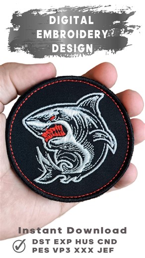 Shark Patch Machine Embroidery Design - Etsy