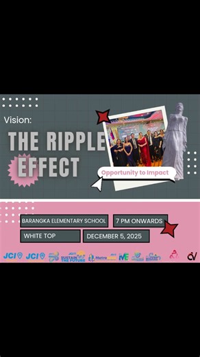 You have a vision. We have the platform. 'The Ripple Effect' is where commitment meets action. Are you ready to broaden your impact and create lasting change? ✨️🙋🏻‍♀️ We invite you to join our Opportunity To Impact Training and take the next step toward becoming the change you want to inspire. ❤️👀✨️ Details: 📍 Barangka Elementary School ⏰️ 7PM Onwards 👖 Any white top #JCIMarikinaMarikit #OpportunityToImpact #MetroEast #metroarea #JCIPhilippines #3Ps #PassionPurposePerseverance #CommittedToV
