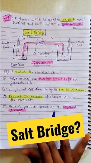 What is Salt bridge and its Functions #class12chemistry #saltbridge #electrochemistry #galvaniccell