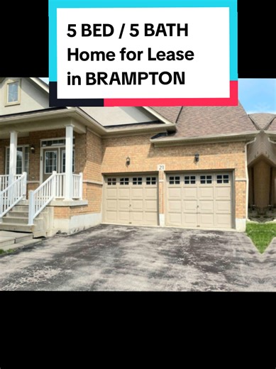 Detached home in a quiet, family friendly Brampton neighborhood featuring a spacious layout with five large bedrooms, including two on the main floor. Highlights include an oversized east-facing kitchen with new quartz countertops, a family room with cathedral ceilings and a gas fireplace, and an open loft overlooking the main living area. Located near Professor’s Lake and close to hospitals, shopping, schools, highways, parks, and other amenities. 💲 4,500 utilities 🛁 5 bathroom 🚗 4 parking s