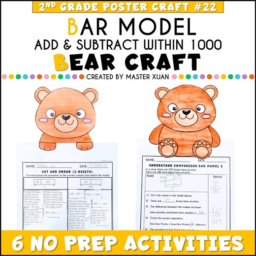 Bar Model Addition and Subtraction Worksheets: 2nd Grade Bear Craft, Letter B, Zoo Animal Activity - Etsy Australia
