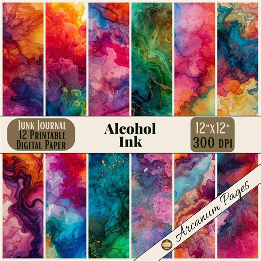 12 Scrapbook Paper Printable 12x12 – PDF Only | DigitalDownload | Vintage Paper | Junk Journal Paper | “Alcohol Ink”