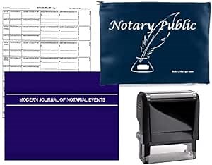 Indiana Notary Public Value Package | Modern Journal (Soft Cover), Self Inking Rectangle Stamp, and Navy Blue Supplies Bag (3 Items)
