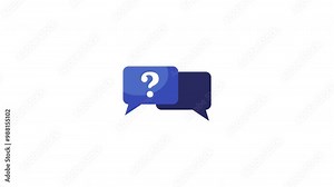 A Animation blue speech bubble with a white question mark inside. The bubble represents communication and asking questions.