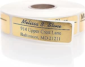Modern Classic Rolled Return Address Labels with Elegant Plastic Dispenser - Gold Foil