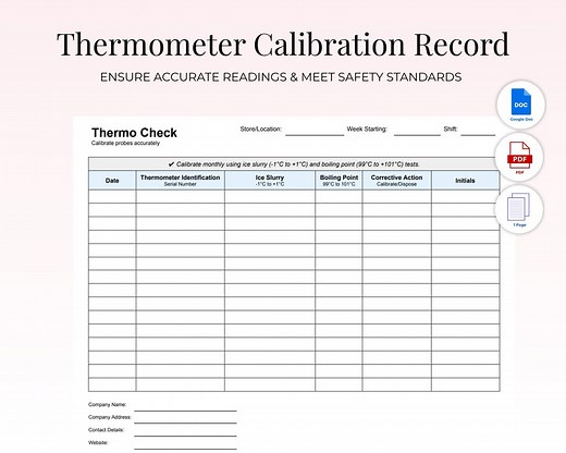 Thermometer Calibration Log | Thermo Check Sheet | Ice Slurry & Boiling Point Record | Food Safety Template | Printable   Editable - Etsy