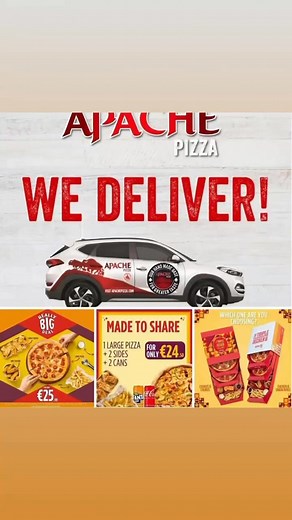 🍕 DOUBLE THE FUN WITH APACHE PIZZA’S DOUBLE DEAL! 🍕 Get ready to indulge with two delicious pepperoni pizzas at an unbeatable price! 📦 🎉 Special Offer: • Double Deal from Apache Pizza Carraroe • Perfect for sharing with friends or family! 🚗 We Deliver! Enjoy our handcrafted pizzas straight to your door with our Apache Pizza delivery service. Visit us at apachepizza.com to place your order! 💰 Amazing Deals: • Really Big Deal: 1 Large Pizza Garlic Bread 2 Sides 2 Cans for just €25.99! • Made