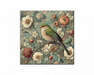 Songbird Ceramic Art Tile Mural: William Morris Style Bird & Flowers - Songbird #30 - Etsy