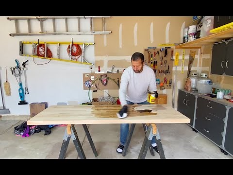 How to stain a butcher's block countertop. (SUBSCRIBE)