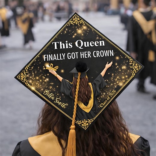 Personalized Graduation Cap Topper, This Queen Finally Got Her Crown Grad Cap Decor, Senior Year Graduation Cap Topper, Luxury Grad Cap - Etsy