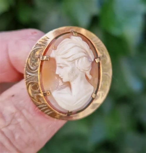1950s Hand Carved Shell Cameo Brooch: Rolled Gold Vintage Oval Pin - Etsy