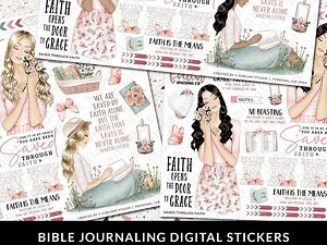 Saved Through Faith Bible Journaling Stickers Printable, Christian Faith, Bible Study, Planner, Bible Stickers, Margin Art, Bible Tabs - Etsy
