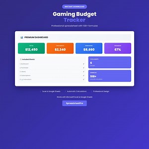 Gaming Budget Tracker | Dashboard   Achievements | Excel & Google Sheets | 10  Sheets | 200  Formulas | Digital Download - Etsy UK