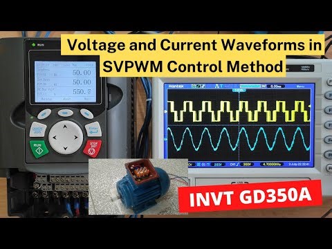 Voltage and current waveforms in SVPWM control mode using GD350A