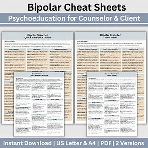 Bipolar Cheat Sheet, 2 IN 1 Psychoeducation for Client and Cheat Sheet for Couns