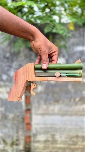 DIY Mini Gun Made with Bamboo & Wood! 🔥#bamboogun #toyweapon #toys.
