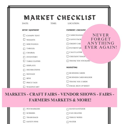 Market Checklist for Craft Fairs (digital Download) - Etsy