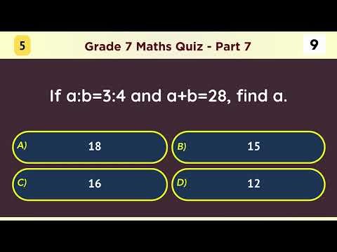 Grade 7 Mathematics Quiz - Part 7/10 | 12 Practice Questions in MCQ Format | Study & Self-Evaluation