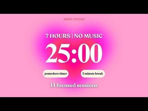 7 HOURS DEEP WORK 💗 | 25/5 Pomodoro Timer | No Music | Cute Heart Aesthetic Silent Pomodoro