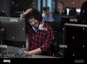 Disappointed businessman wearing headset having virtual team meeting group call chatting with diverse people in customer support. Video conference Stock Photo - Alamy