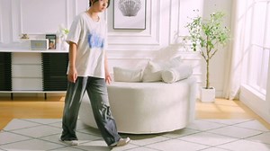 Oversized Round Swivel Chaise Longue Chair Indoor, Modern 55-inch 360 Degree Swivel Upholstered Waffle Chenille Deep Seat Circle Single Cloud Sofa Chair for Living Room Bedroom Apartment Office, Beige