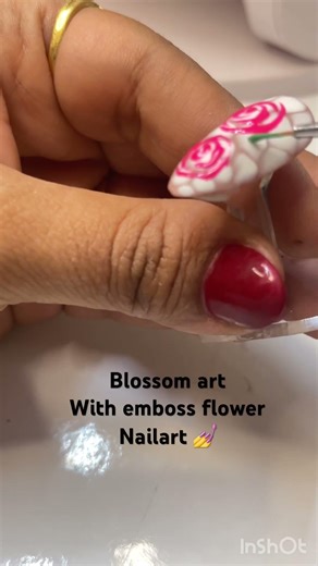 Blossom art with emboss flower nail art tutorial #nailart #nails #flowernails #rosenails #tutorial