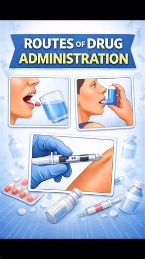 DRx. J I T E N D R A BISHT on Instagram: "Routes of Drug Administration☝🏻 How Medicines Enter the Body to Produce Therapeutic Effects👉🏻👉🏻 Major Routes of Drug Administration 1. Oral Route Drugs are taken by mouth and absorbed through the gastrointestinal tract. ✔ Convenient and economical ✖ Slower onset and subject to first-pass metabolism ⸻ 2. Inhalation Route Medicines are inhaled into the lungs for rapid absorption. ✔ Fast action and direct effect on lungs ✖ Requires proper technique ⸻ 3