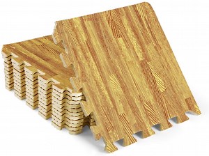 Yes4All 12 pcs Interlocking Exercise Foam Mats, Cover 12 Sqft, 7/16" Thick - Oak Wood Color