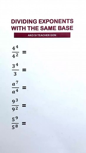 81K views · 1K reactions | Dividing Exponents with the Same Base‼️ #basicmath #mathematics #MathTutor #teachergon #math #mathreview | Ako si Teacher Gon | Facebook