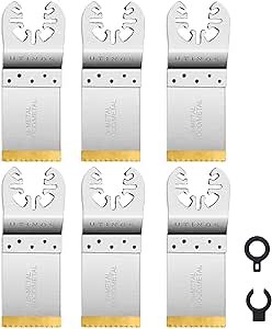Titanium Oscillating Saw Blades Multitool Blades for Wood and Metal Compatible with Dewalt Milwaukee Rockwell Dremel Makita Rigid Ryobi Fein Bosch Craftsman Oscillating Tools Pack of 6
