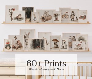Woodland Nursery Print Set | Storybook PRINTABLE Wall Art Bundle | Rustic Baby Room Decor | Vintage Cottagecore Animal Nursery Art | SET049 - Etsy
