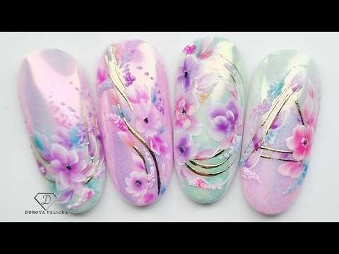 Pastel Ombré Spring Nails 🌸 Easy One Stroke Flowers tutorial