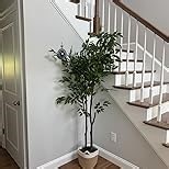 Warmplants Artificial Ficus Tree, 7ft Silk Fake Ficus Leaves Plant with Basket, Indoor Outdoor Faux Green Tree for Home Garden Office House Livingroom Décor