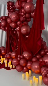 Red Balloon Garland decoration with a touch of ribbons and candles #balloons #decoration #partydecor #eventdecor #ideas | Anastasia Onishchenko
