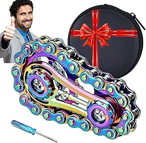Fidget Spinners Toys for Adults & Teens - Metal Fidget Toy Bike Chain Fidget Sprocket Chain Fidgets Toy for Relief Anxiety ADHD Autism Cool Gadgets Desk Offices Gift Sensory Fidget Toys（Full Color）