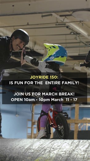 1K views · 20 reactions | Joyride 150 is fun for the entire family, parents and kids alike! Join us for March Break we're open 10am - 10pm March 11 - 17. No need to book in advance, show up and ride. #joyride150 #indoorbikepark #indooractivities #marchbreak2024 #marchbreaktoronto #marchbreakfun #marchbreak #destinationmarkham #attractionsontario #winteractivities #bmx #dj #mtb | Joyride150 Indoor Bike Park | Facebook
